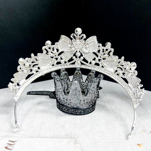 Handmade | Accessories | Vintage Silver Crown Blue Bow Tiara Classic ...